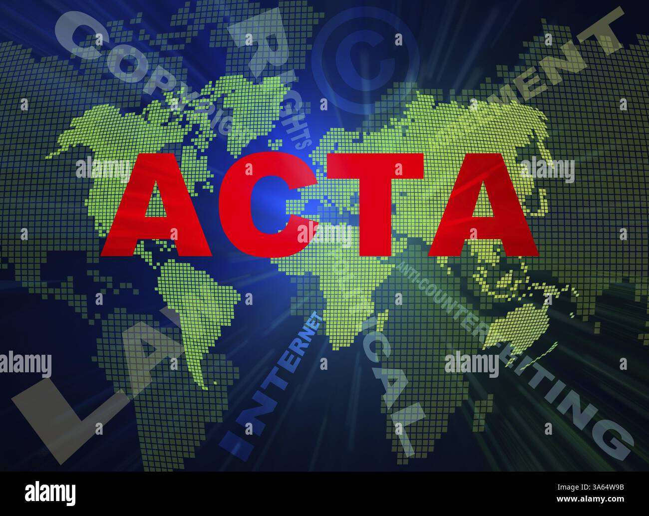 ACTA conception texts and world map. Trade Agreement ACTA about ...