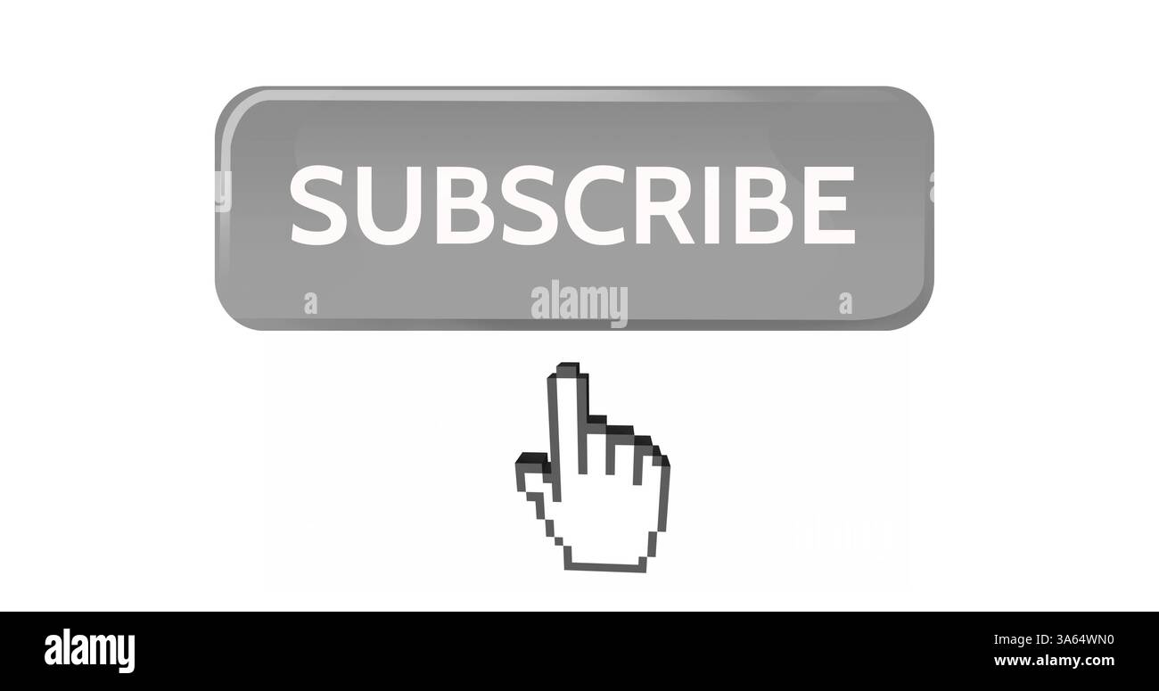 Clicking subscribe button with hand cursor for online content engagement. Subscription, digital ...