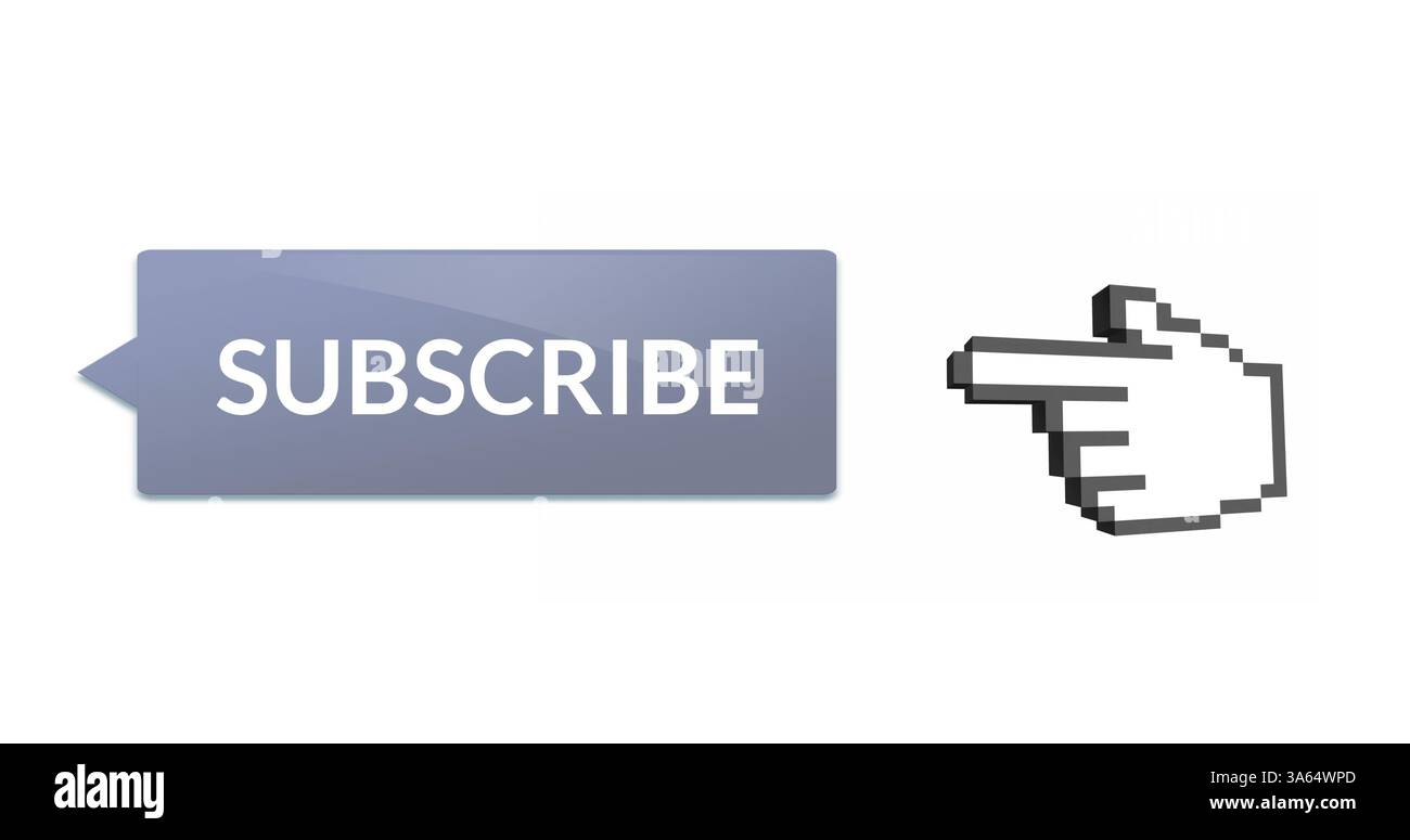 Clicking subscribe button, pixelated hand icon emphasizing online ...