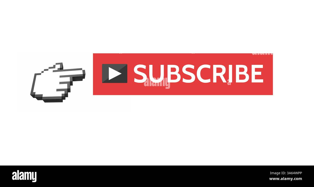 Hand cursor pointing at subscribe button with play icon, boosting ...