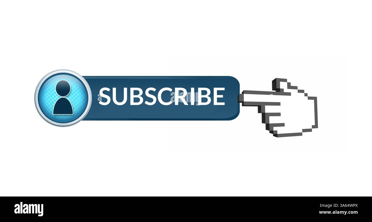 Digital hand clicking subscribe button for online content subscription ...