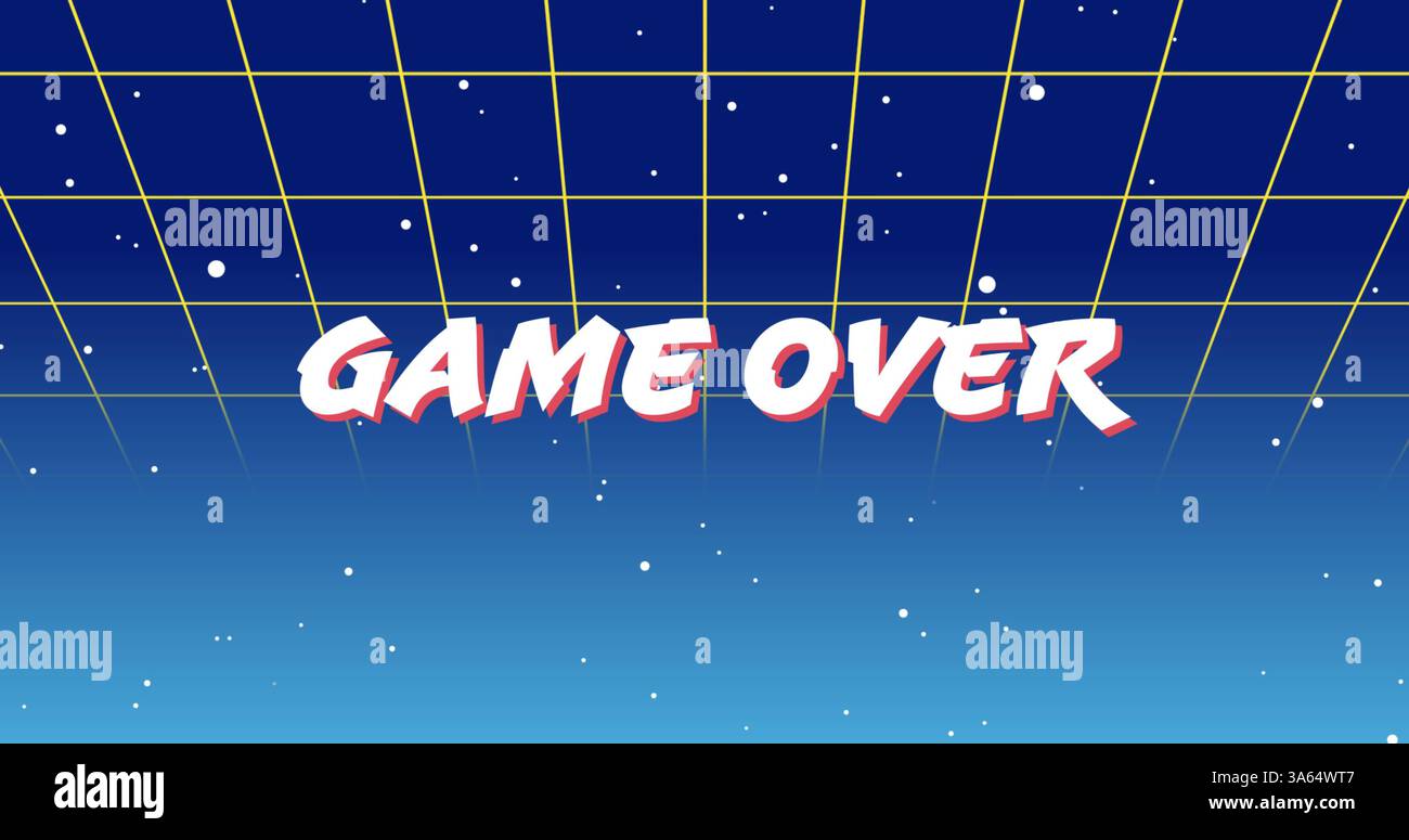 Retro video game screen with Game Over text and grid background Stock ...