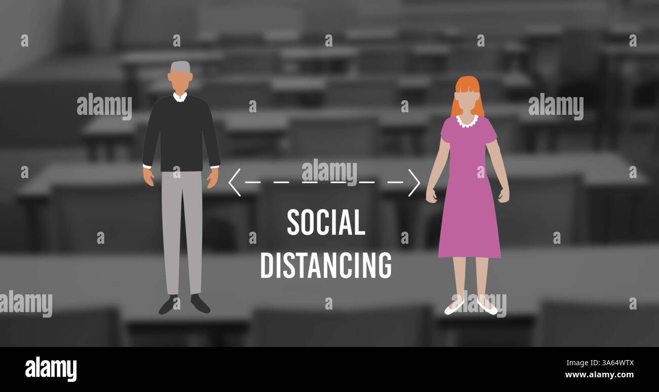 Illustration showing social distancing between two people in classroom ...