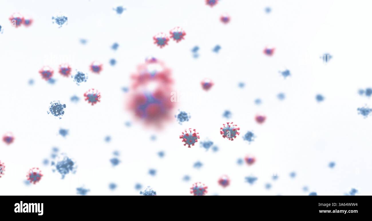 Floating virus particles illustrating global pandemic concept and ...