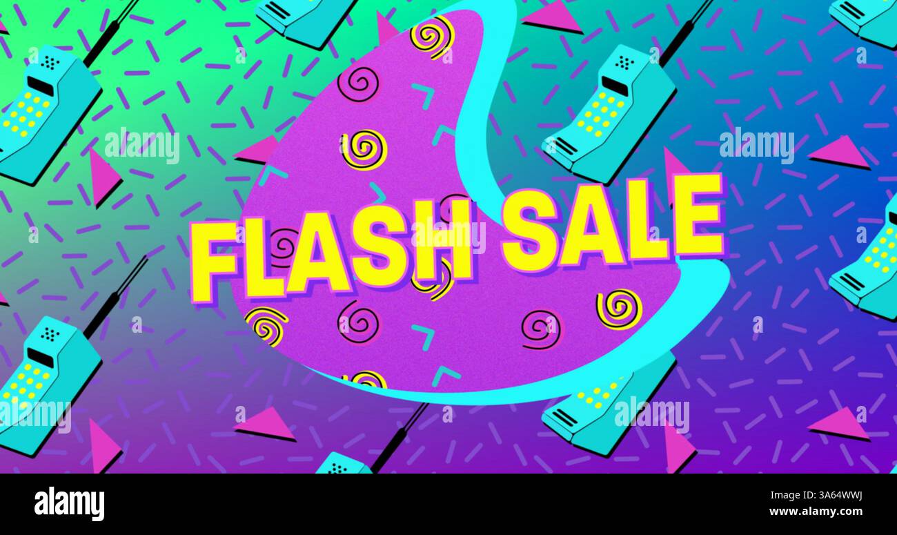 Retro-themed flash sale banner featuring vintage cell phones and ...