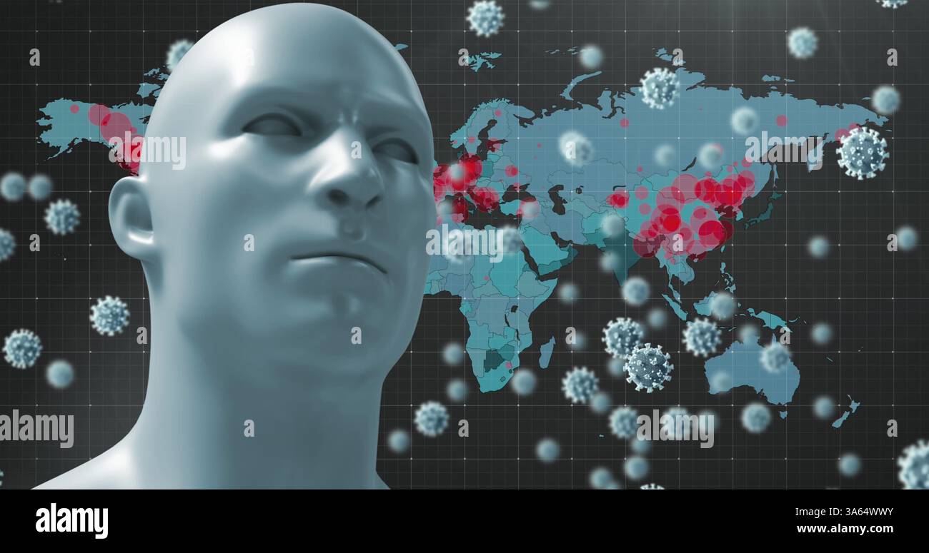 Digital representation of global virus spread with human figure and ...