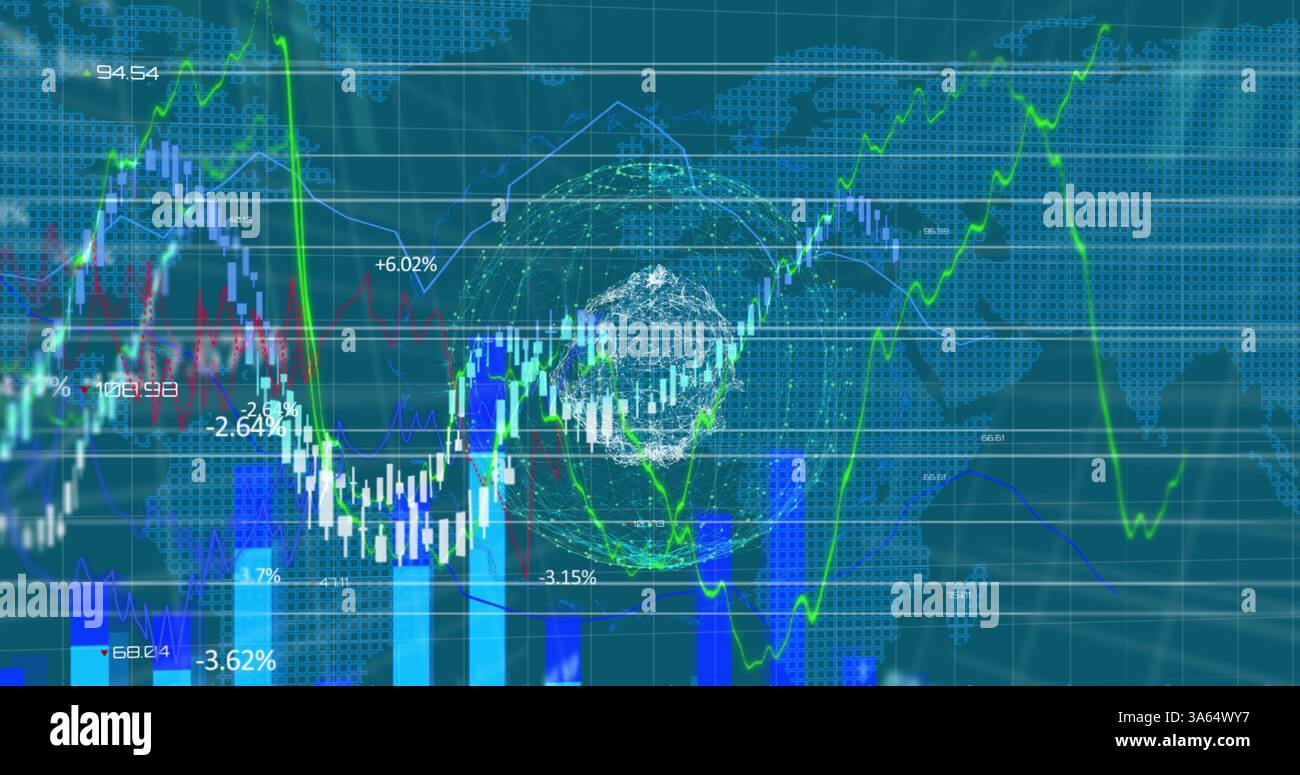 Dynamic financial chart with global data trends and fluctuating market ...