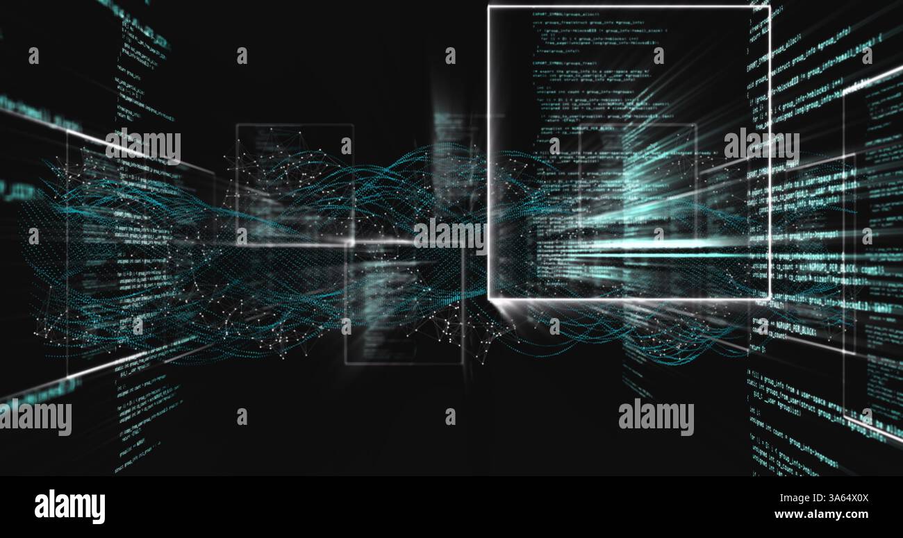 Digital equations and data streams flowing through futuristic virtual interface Stock Photo - Alamy