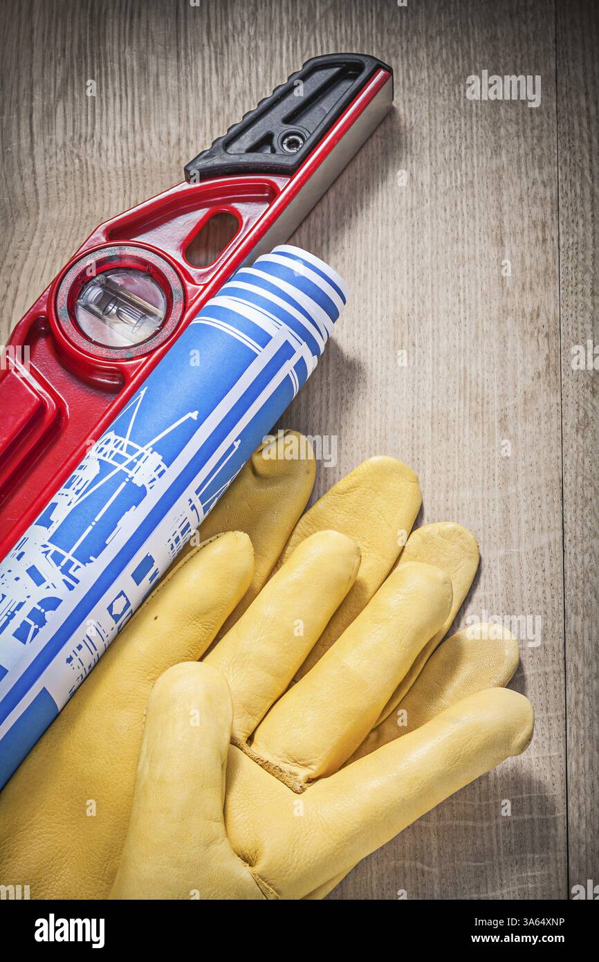 Composition of safety gloves construction level blue rolled engineering ...