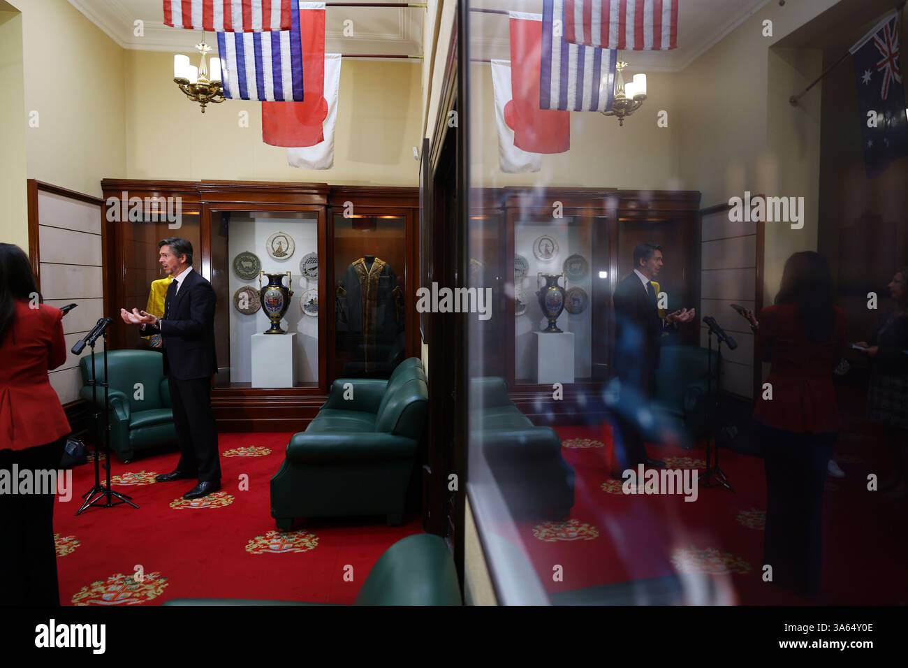 Lord Mayor of Melbourne Nicholas Reece speaks to media during the ...