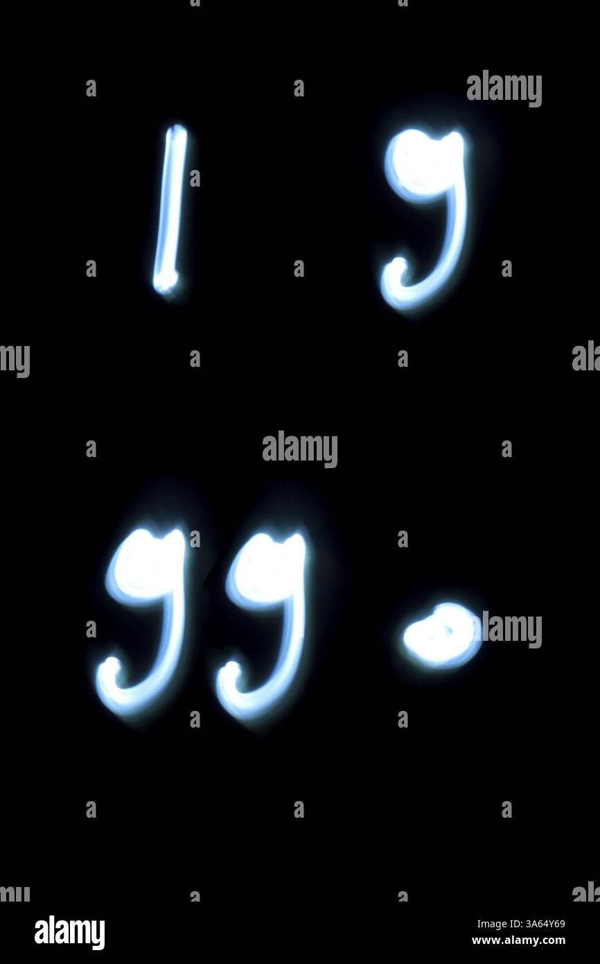 Comma, point and quotes symbols from natural neon light Stock Photo - Alamy