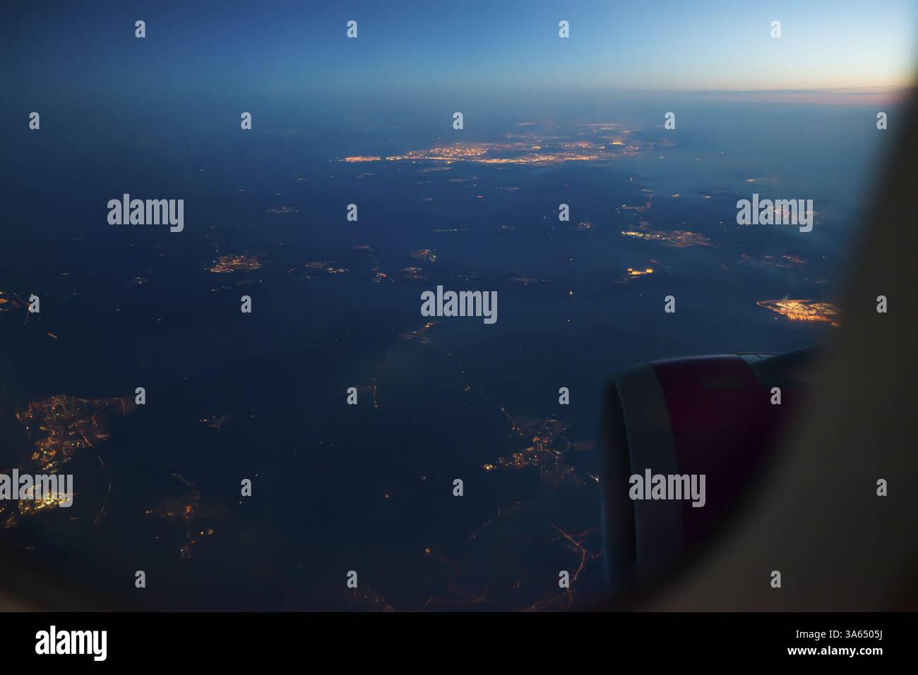 Night view Out Of Airplane Window Stock Photo - Alamy