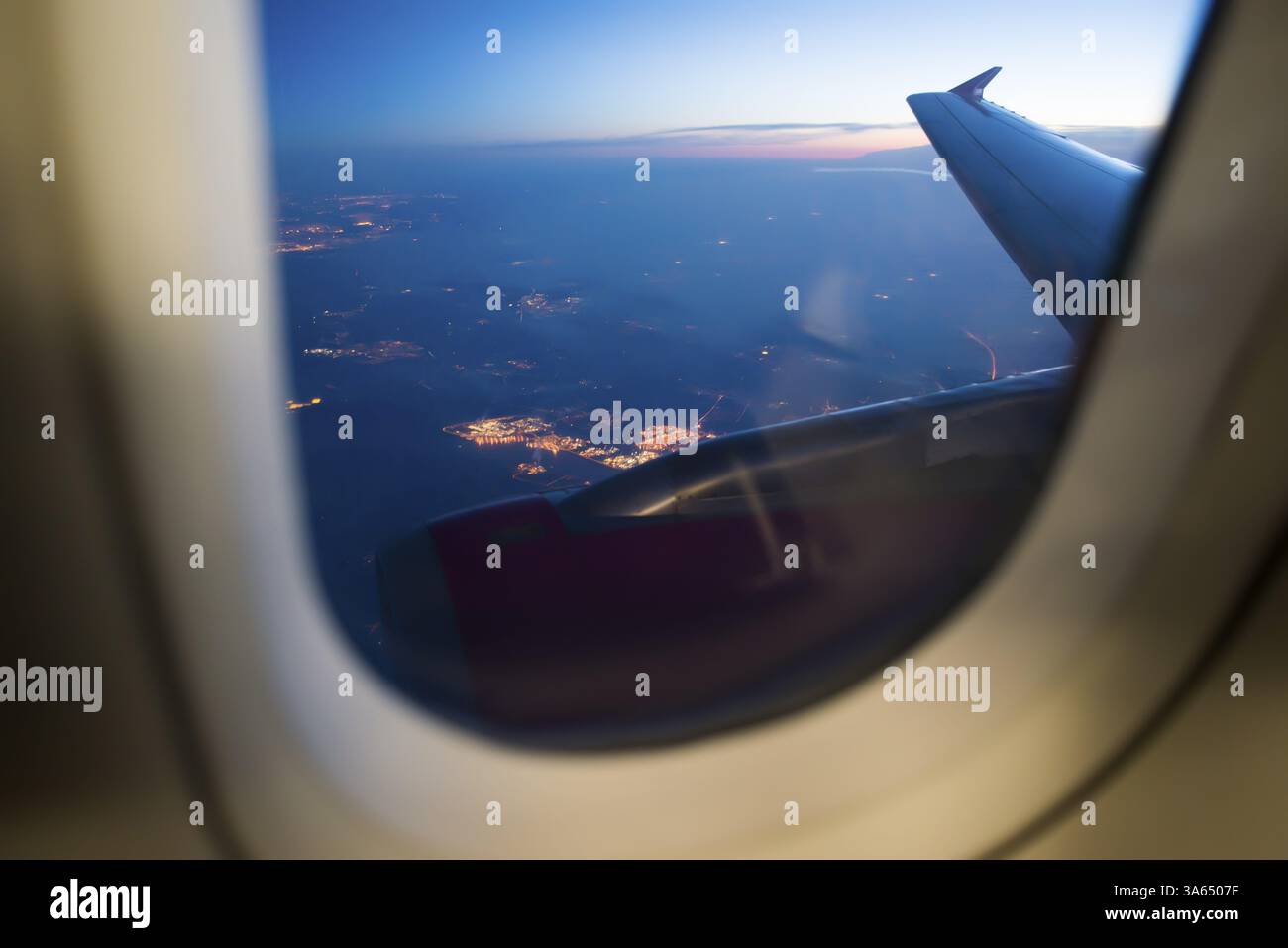 Night view Out Of Airplane Window Stock Photo - Alamy