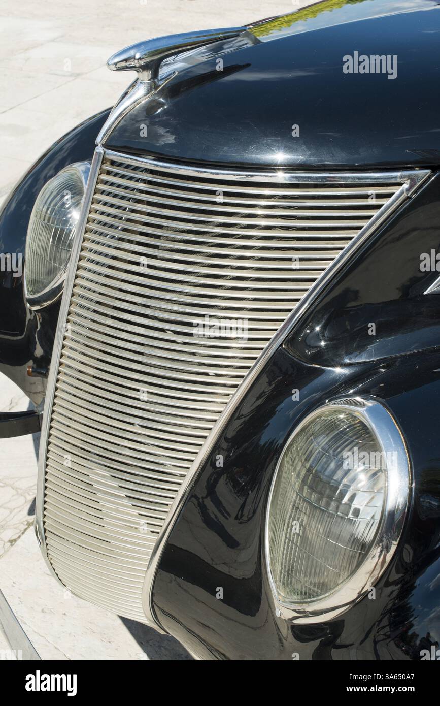 Old vintage retro car. Dark blue color car Stock Photo - Alamy