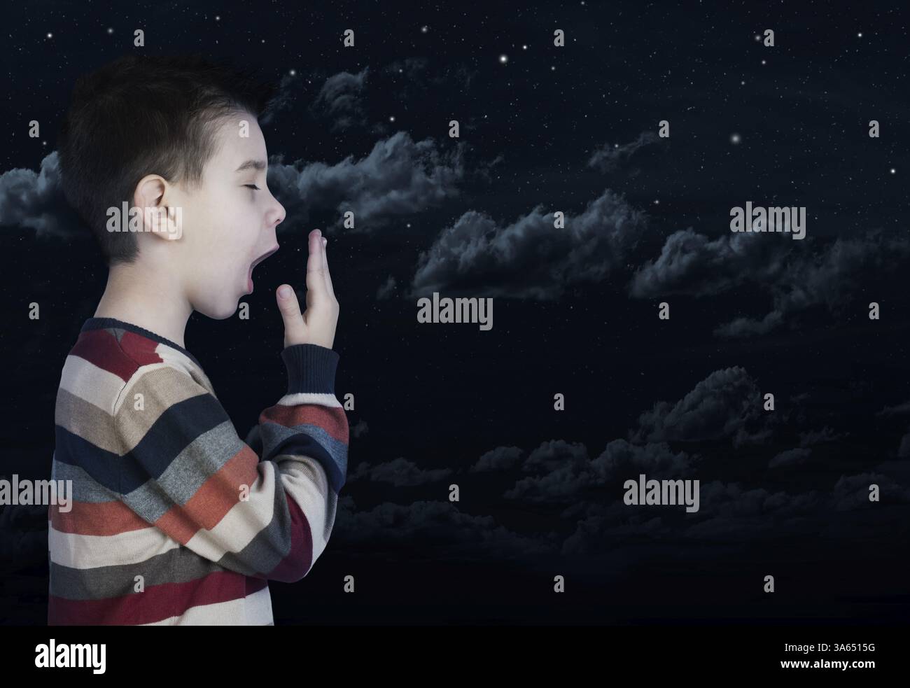 Sleepy child that yawning. Night starry sky Stock Photo - Alamy