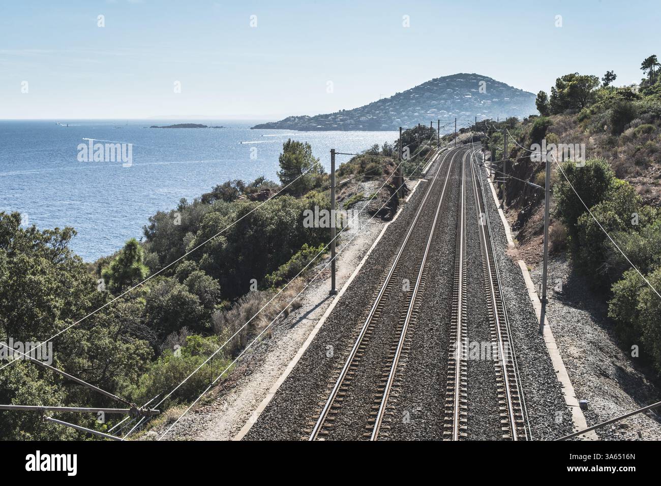 Railway line along the beach. French riviera Stock Photo - Alamy