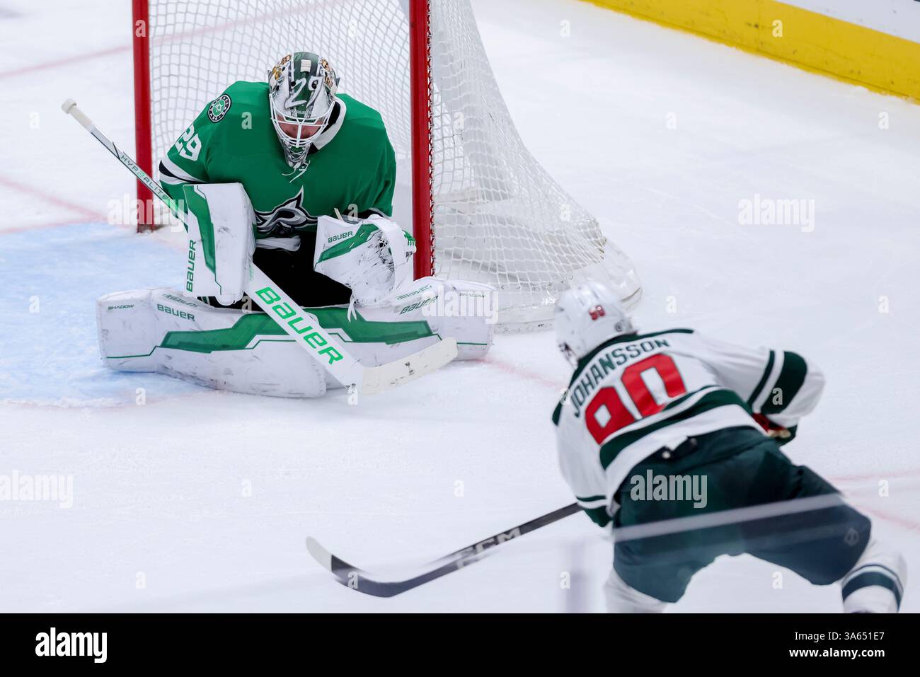 Dallas Stars goaltender Jake Oettinger (29) blocks a shot from ...