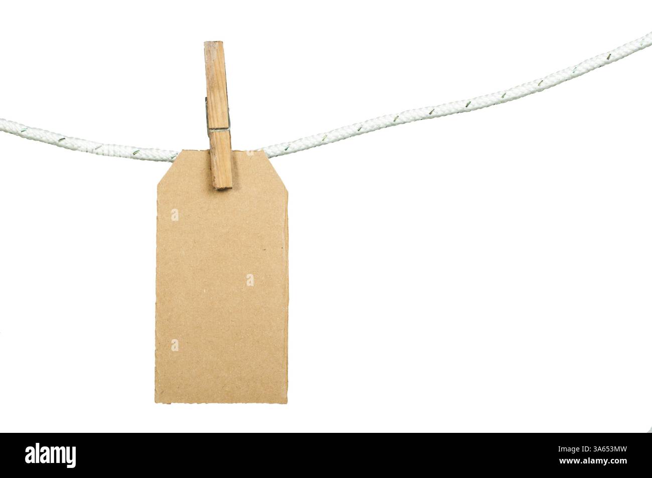 Note papers hooked on a rope. White isolated studio shot Stock Photo ...