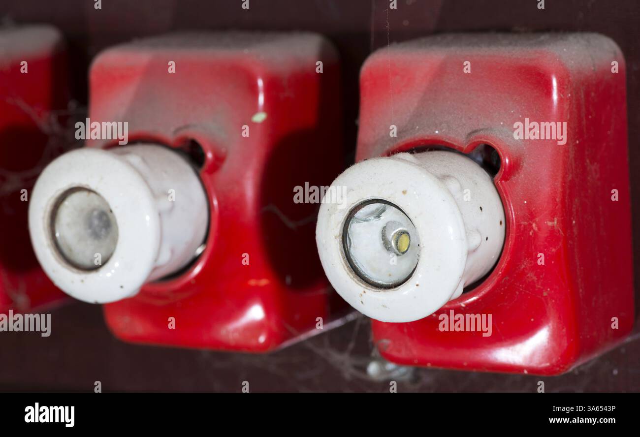 Red vintage electrical fuse. Switchboard Stock Photo - Alamy