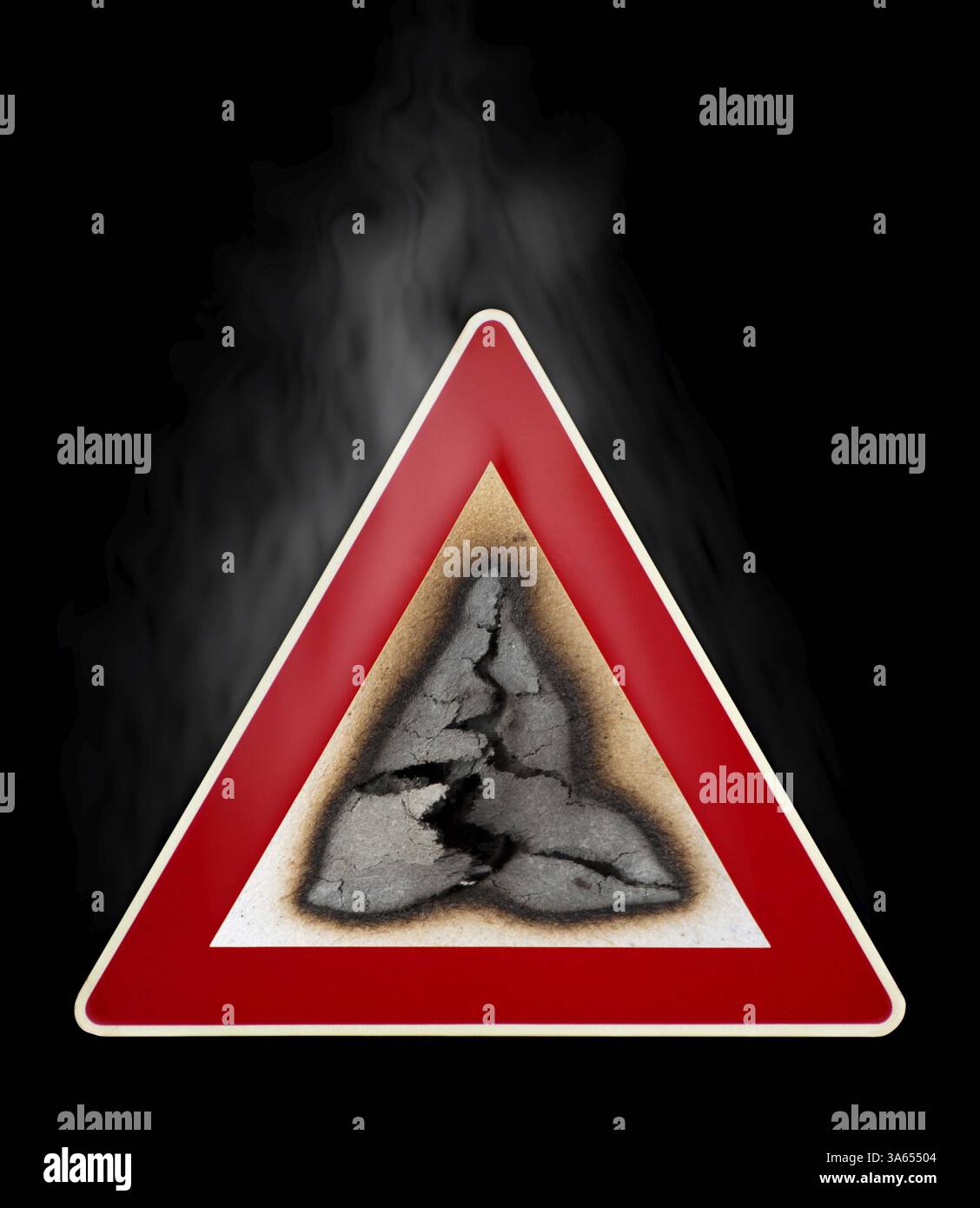 Warning sign fire hazard with smoke. Black isolated Stock Photo - Alamy