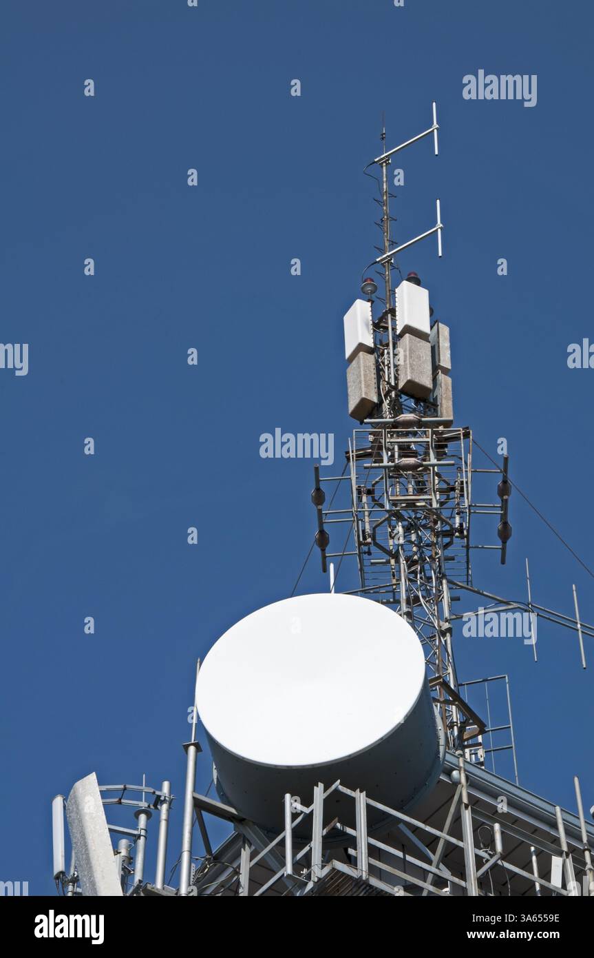 Transmitters, antennas and repeaters on building Stock Photo - Alamy