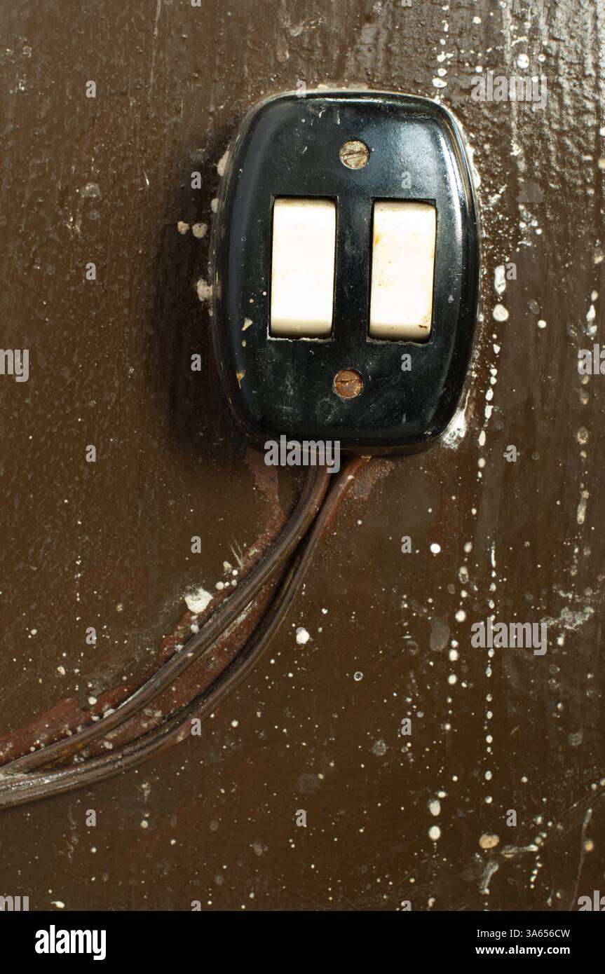 Old electric switch with two buttons Stock Photo - Alamy