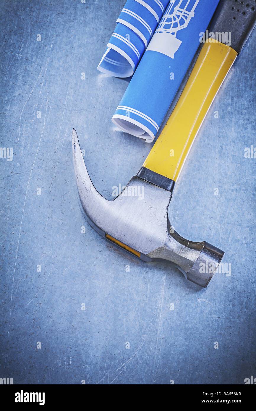 Blue engineering drawings claw hammer on metallic background Stock ...