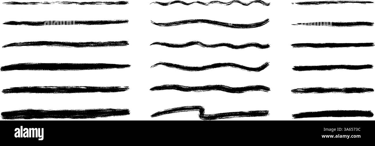 Straight and wavy paint line set. Thin to thick sketch brush stroke ...