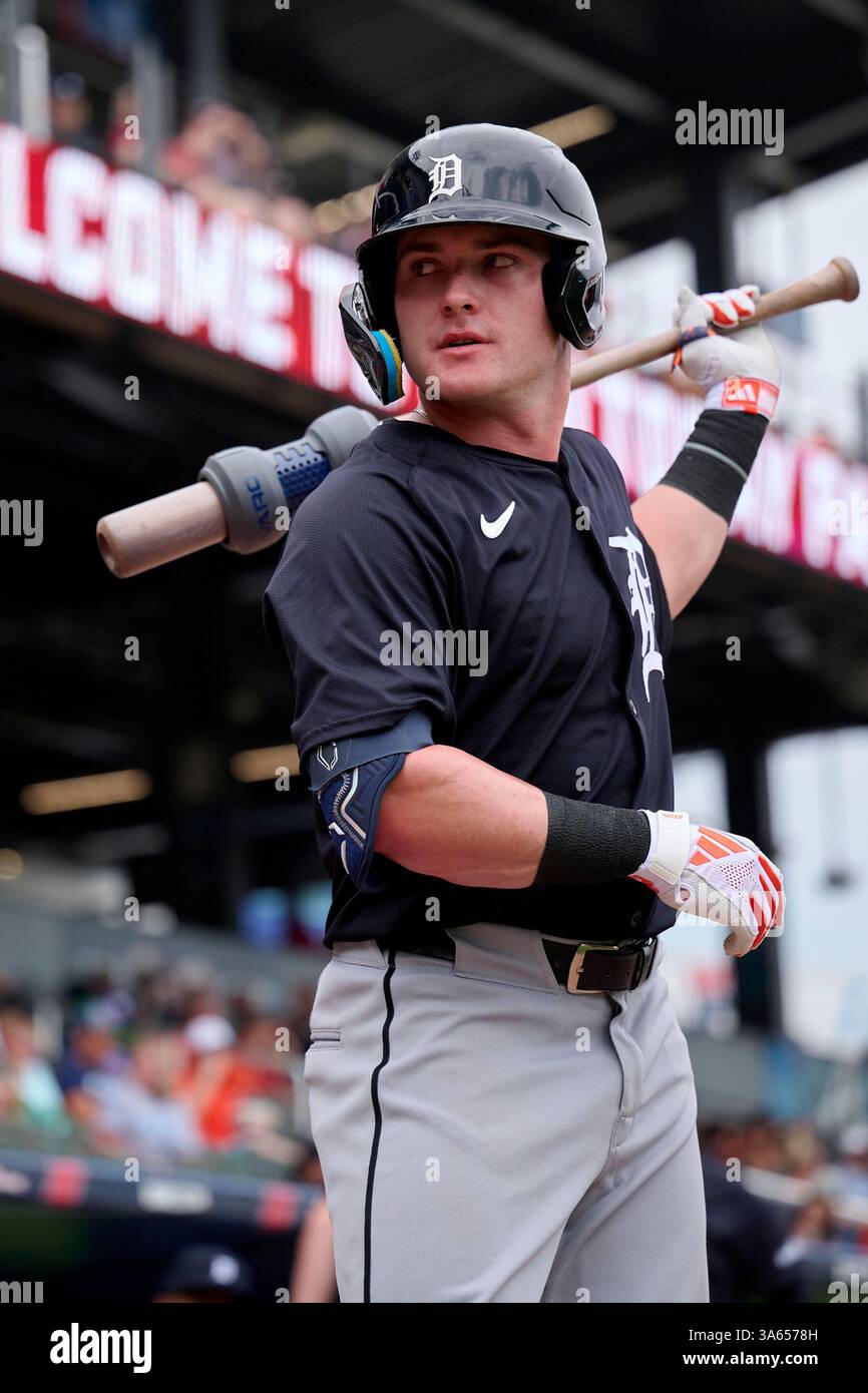 Detroit Tigers third baseman Kevin McGonigle (52) gets ready to bat ...