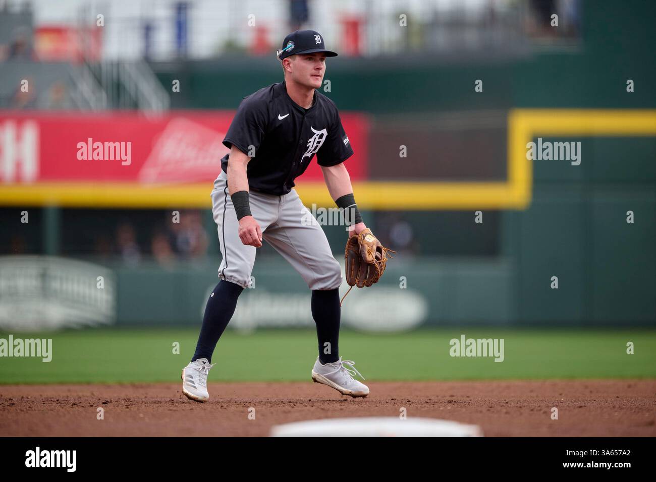 Detroit Tigers third baseman Kevin McGonigle (52) during an MLB Spring ...