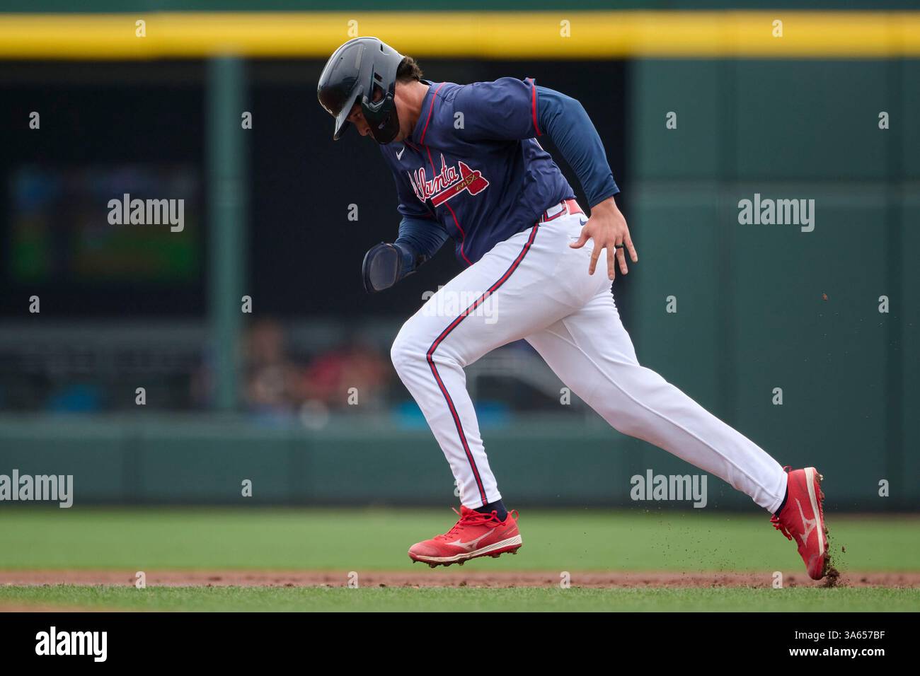 Atlanta Braves David McCabe (92) running the bases during an MLB Spring Breakout game against ...