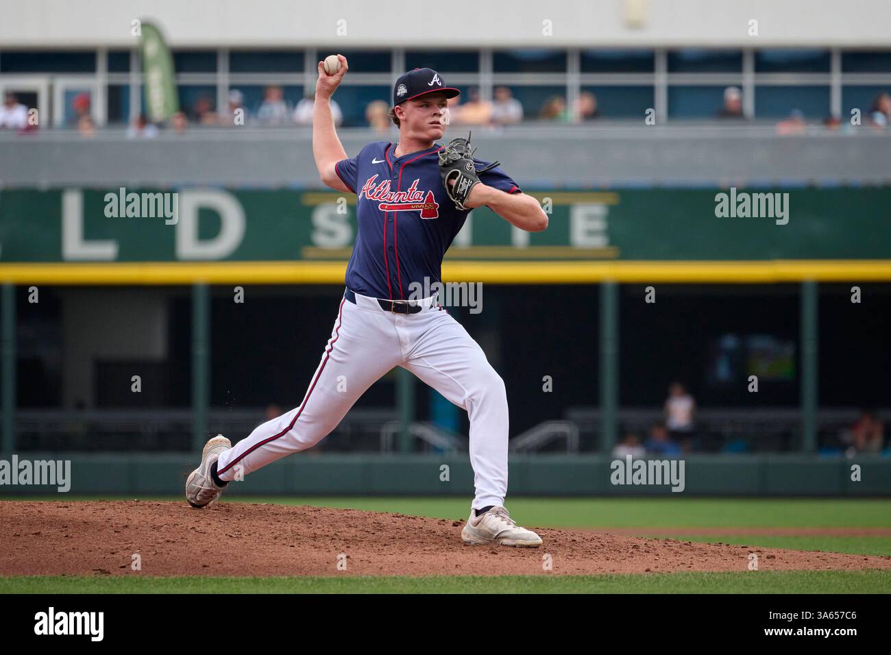 Atlanta Braves pitcher Garrett Baumann (91) during an MLB Spring ...