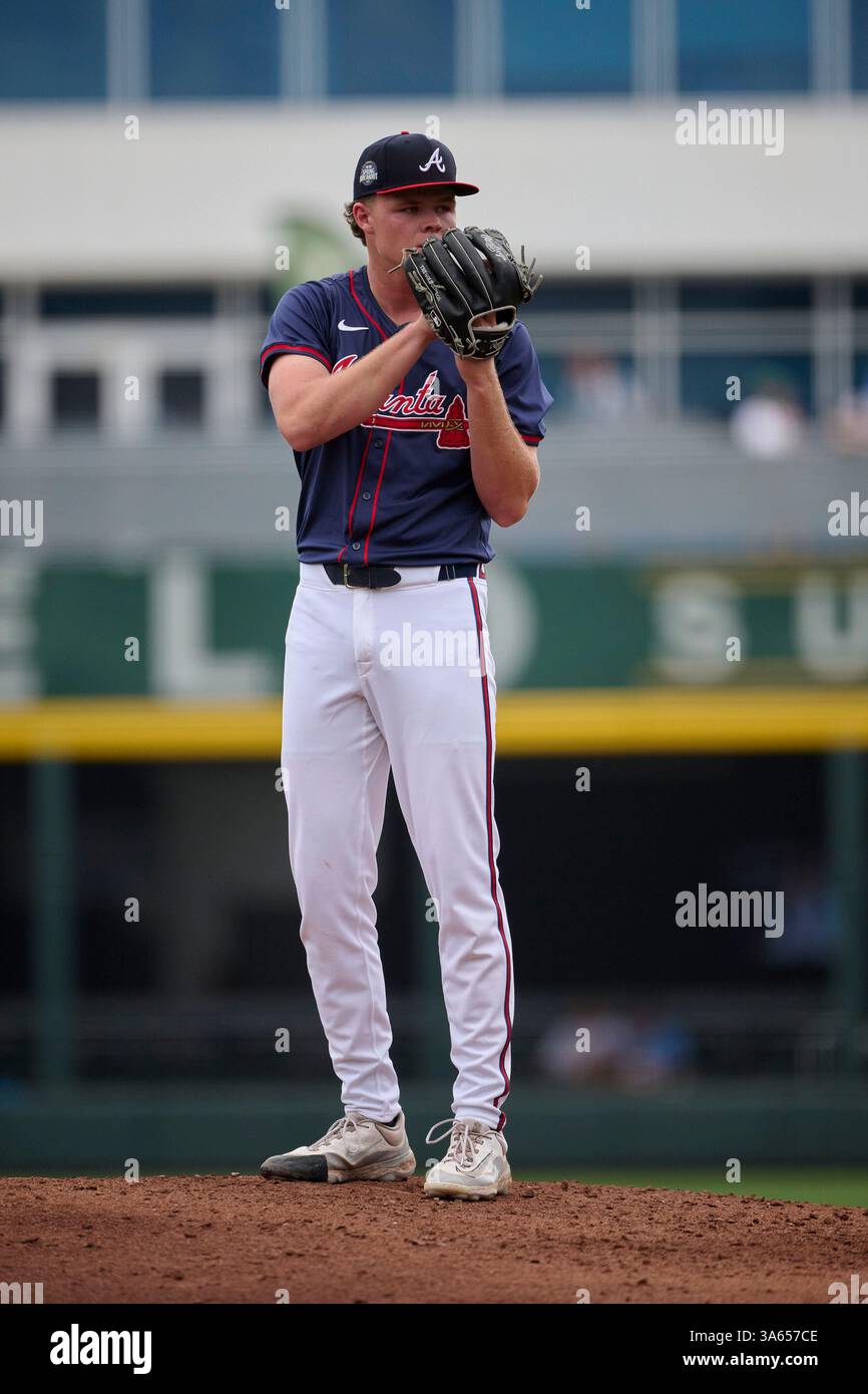 Atlanta Braves pitcher Garrett Baumann (91) during an MLB Spring ...