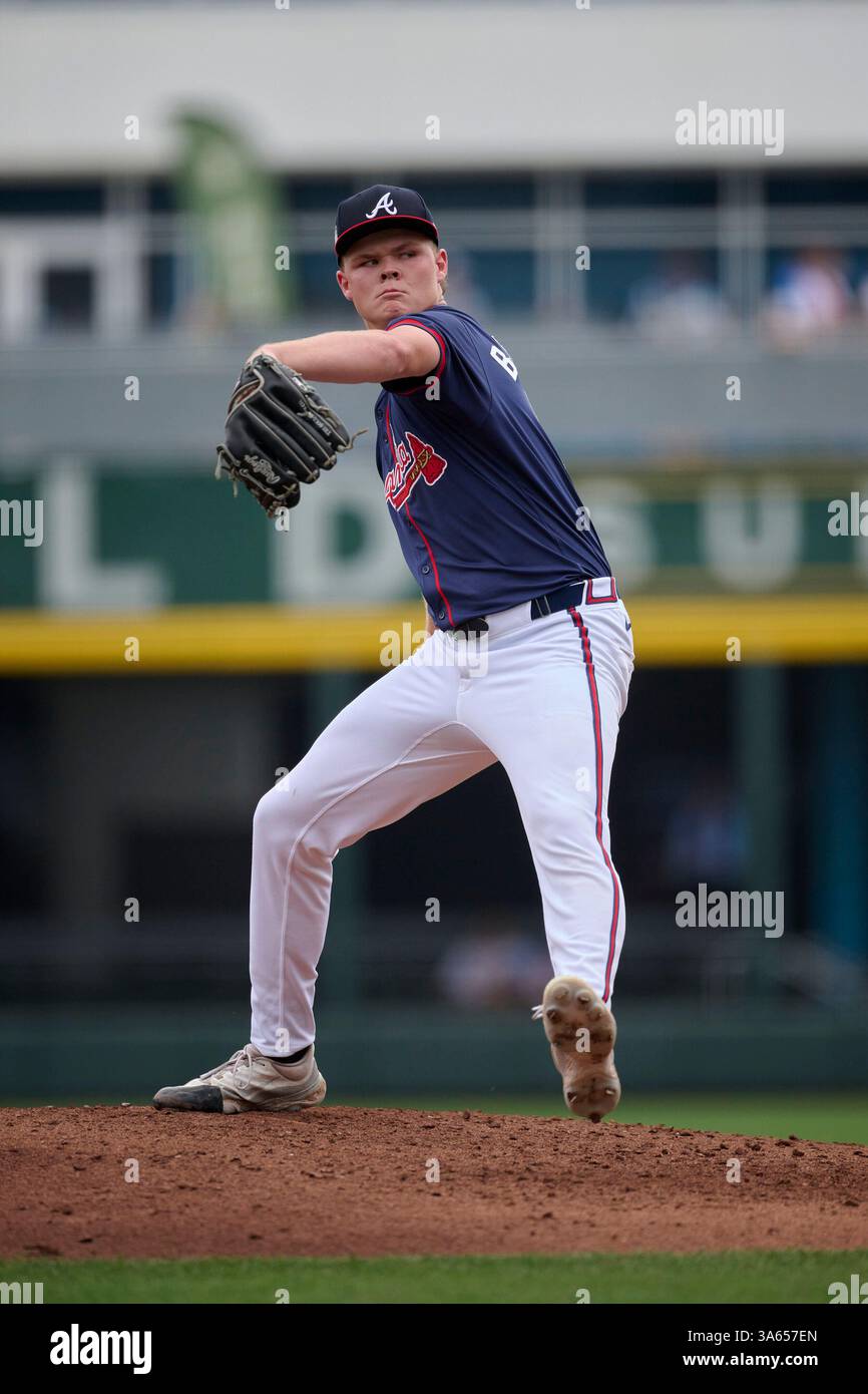 Atlanta Braves pitcher Garrett Baumann (91) during an MLB Spring ...