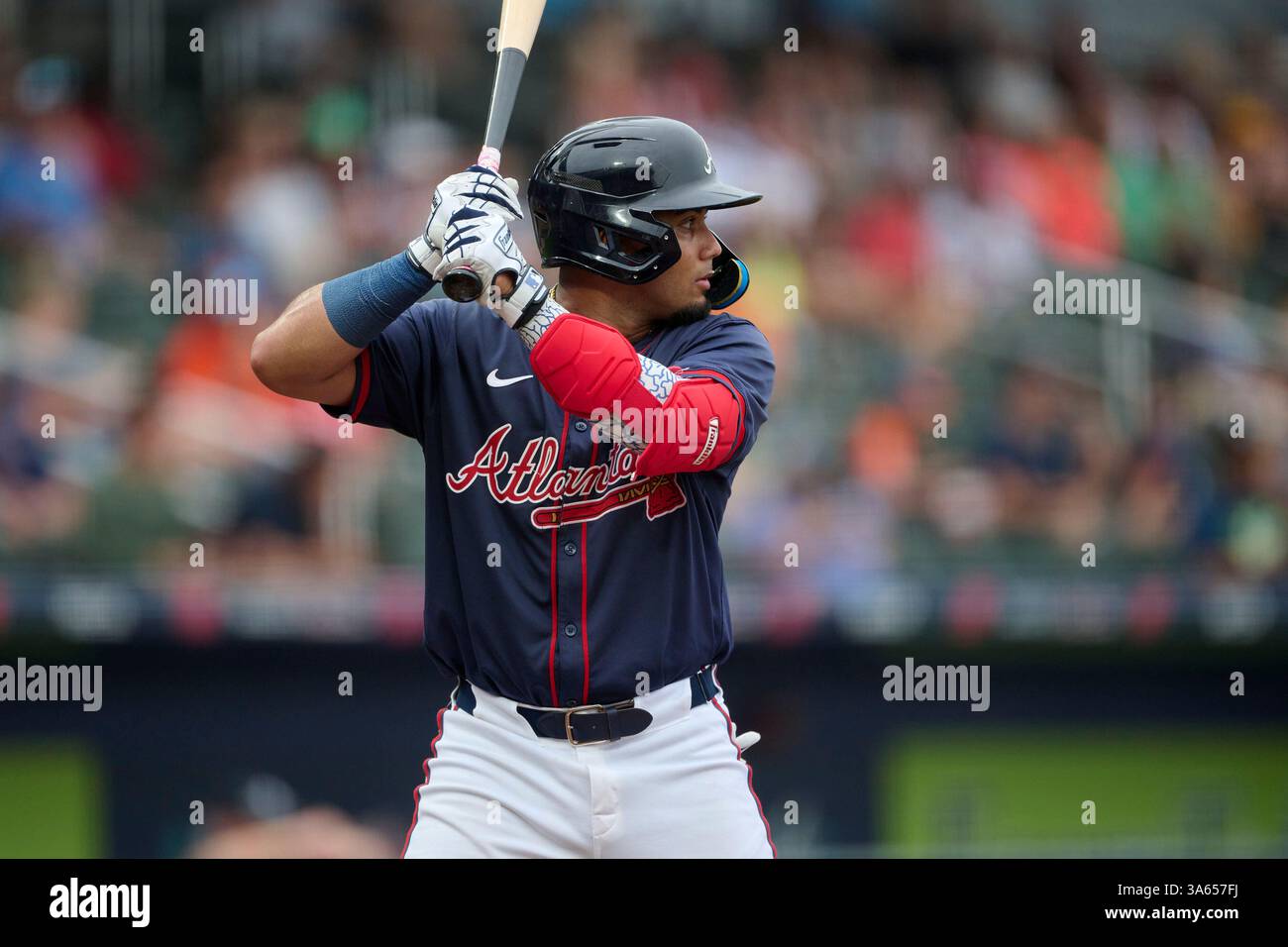 Atlanta Braves Luis Guanipa (71) at bat during an MLB Spring Breakout game against the Detroit ...