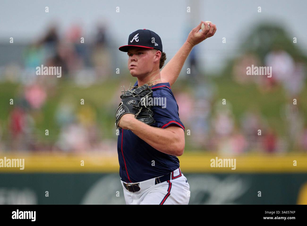 Atlanta Braves pitcher Garrett Baumann (91) during an MLB Spring ...