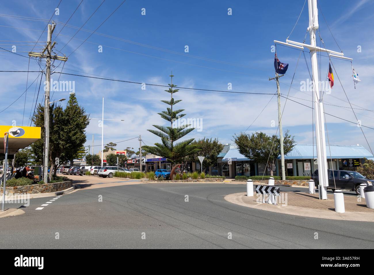Eden, town centre of this southerly town in New South Wales, flagmast ...