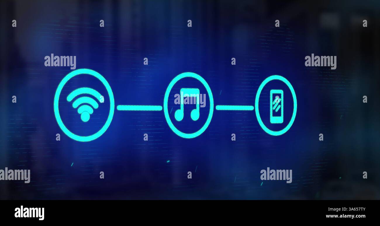 Digital connectivity concept with icons for Wi-Fi, music, and ...