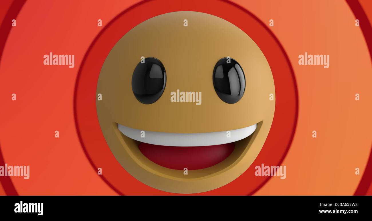 Image of smiley emoji icon on orange bright vibrant circles moving in ...