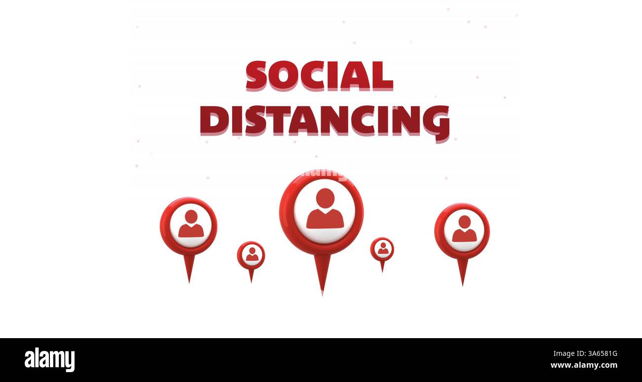 Social distancing concept with red icons emphasizing personal space ...