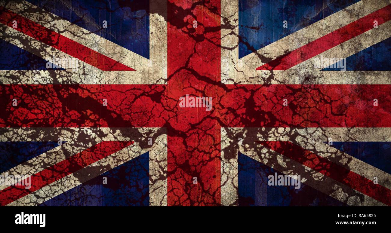 Image of British flag with distressed pattern moving in repetition in ...