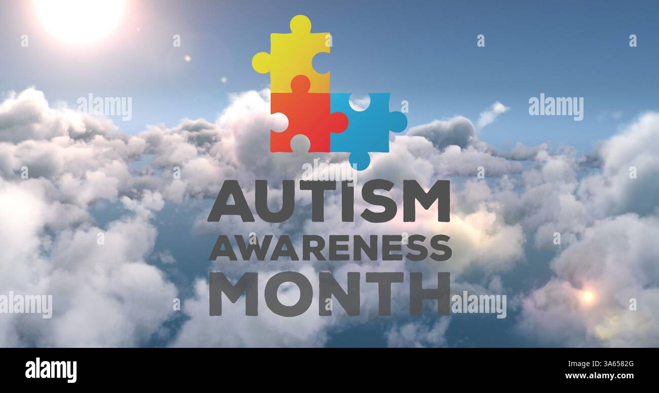 Image of puzzle elements forming square autism awareness month symbol ...