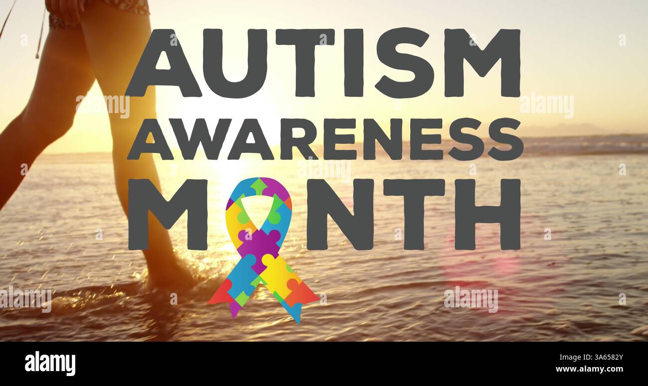 Image of puzzle elements forming ribbon autism awareness month symbol ...