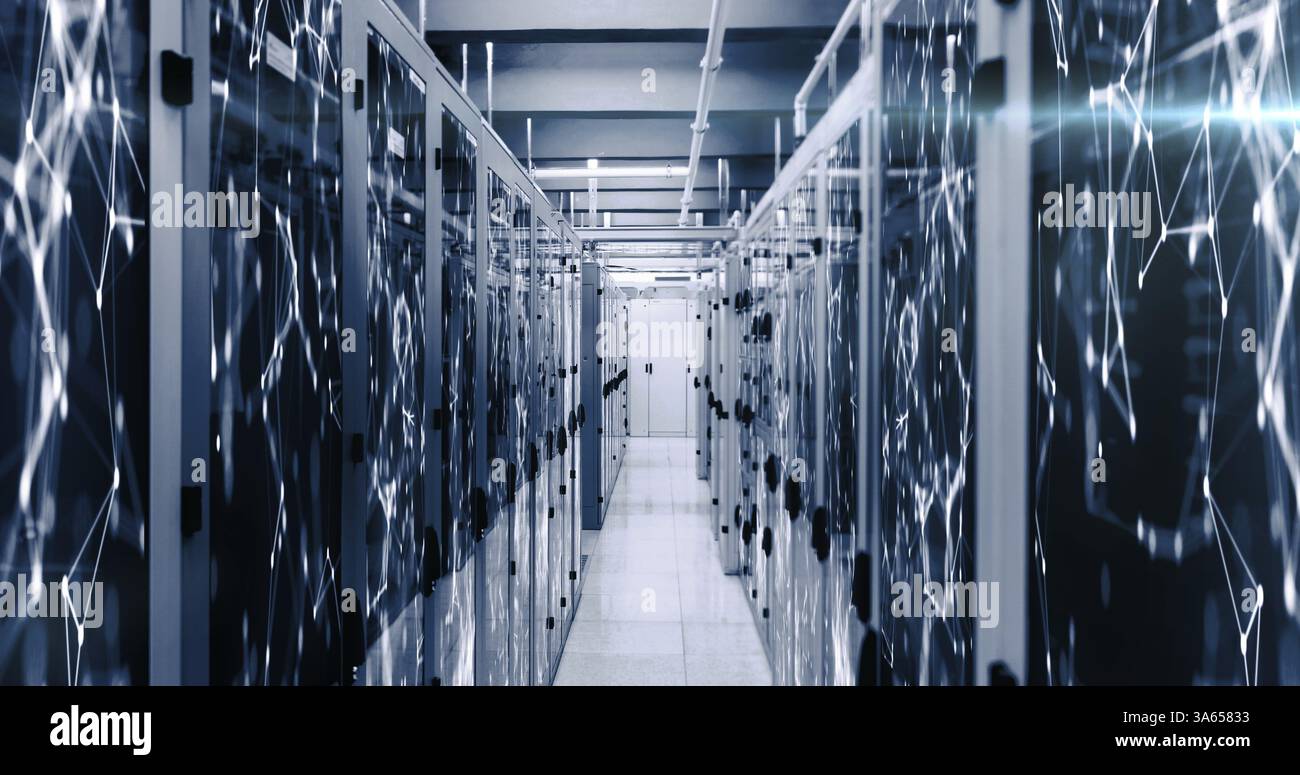 Image of digital information flowing through network of computer servers in server room Stock ...