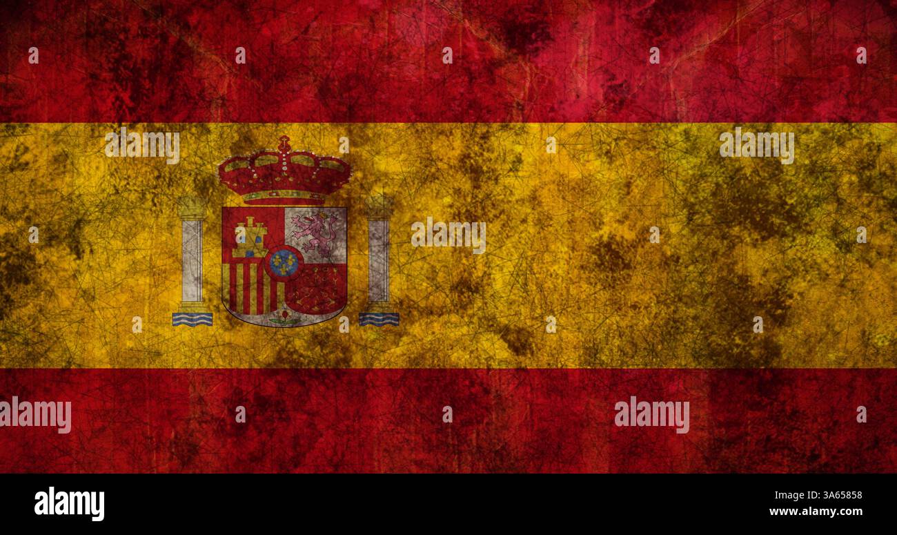 Image of Spanish flag with distressed pattern moving in repetition in ...