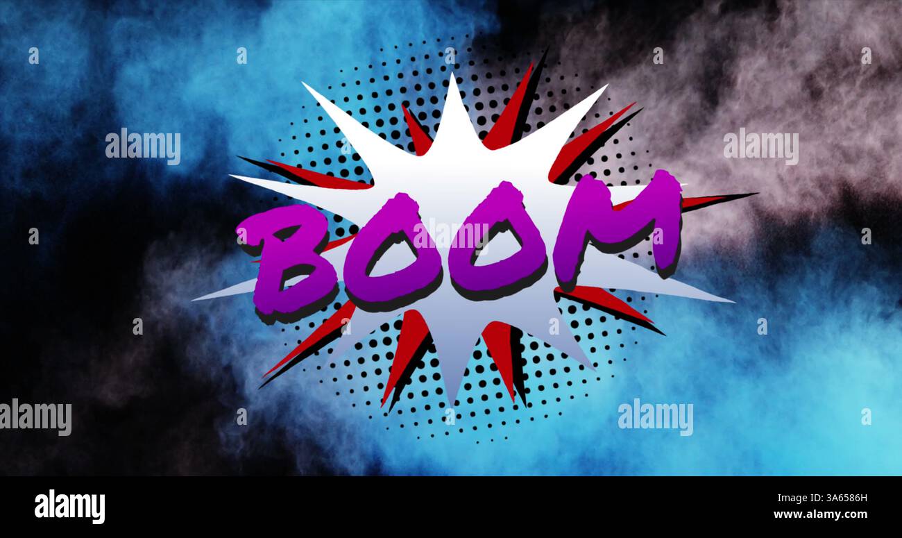Image of boom text over comic retro speech bubble with blue and grey ...