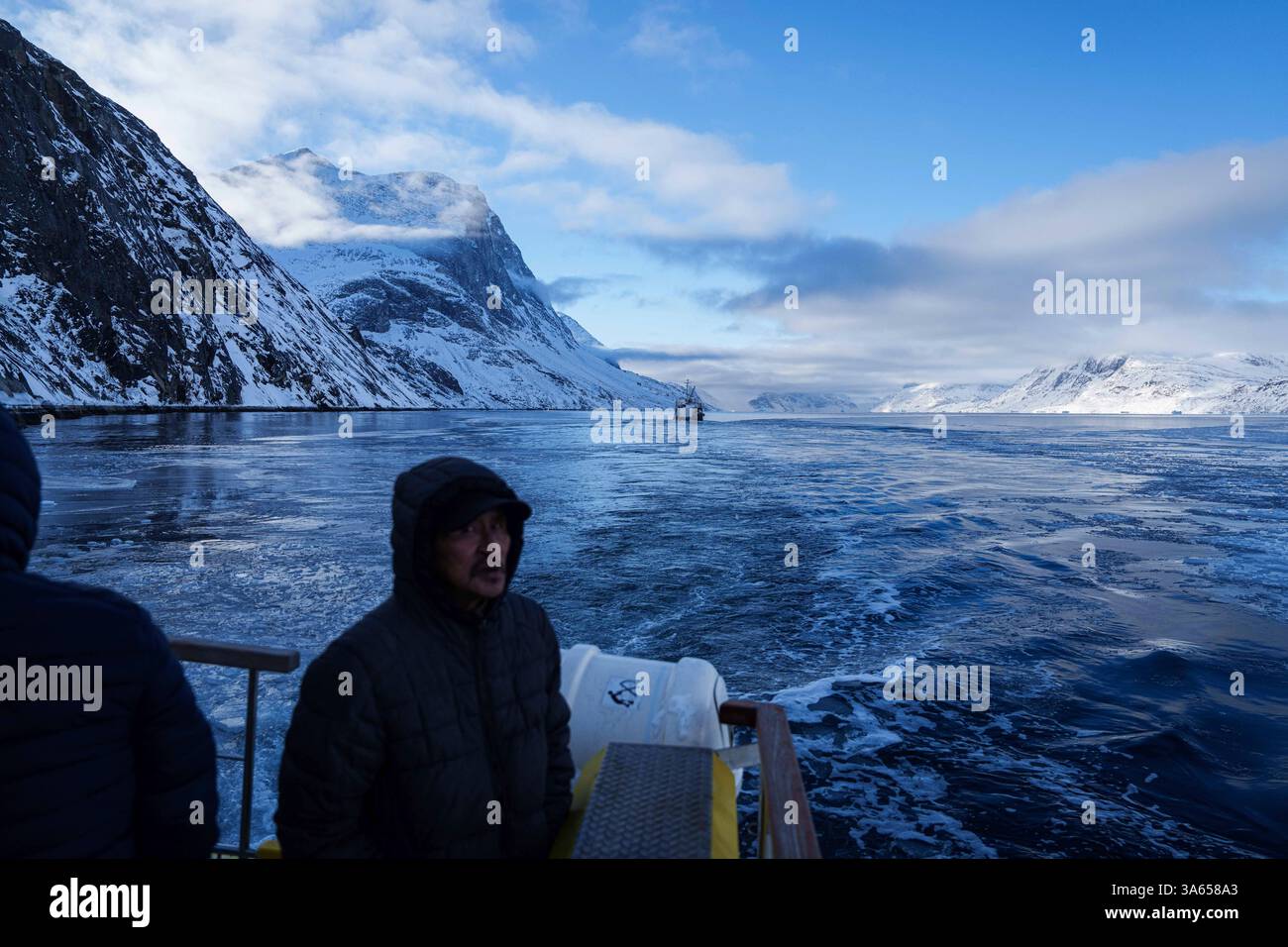 Passengers ride on a boat outside of Nuuk, Greenland, Thursday March 6 ...