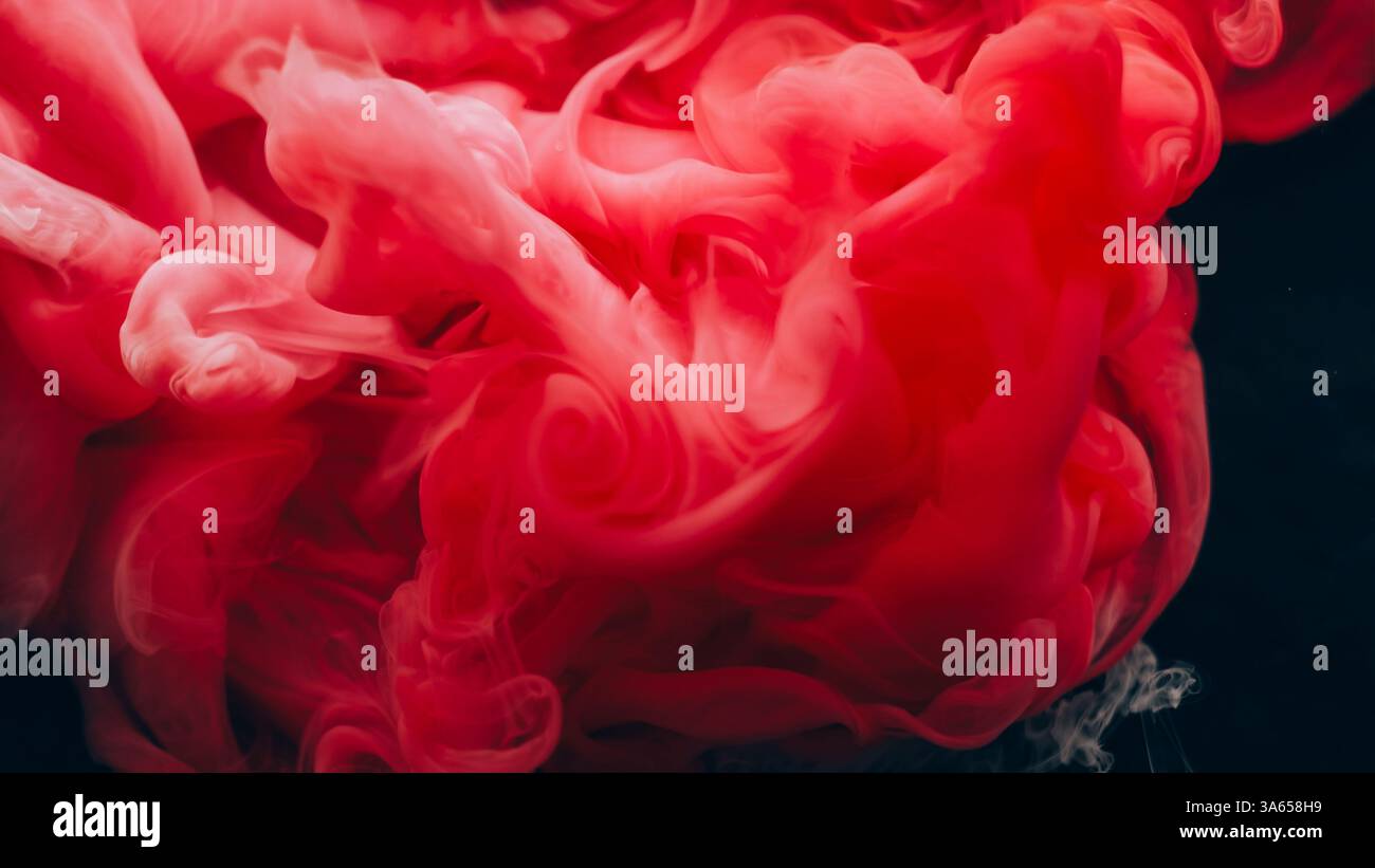 Pigment splash. Fume paint explosion. Red vapor stream swirl mix shape ...