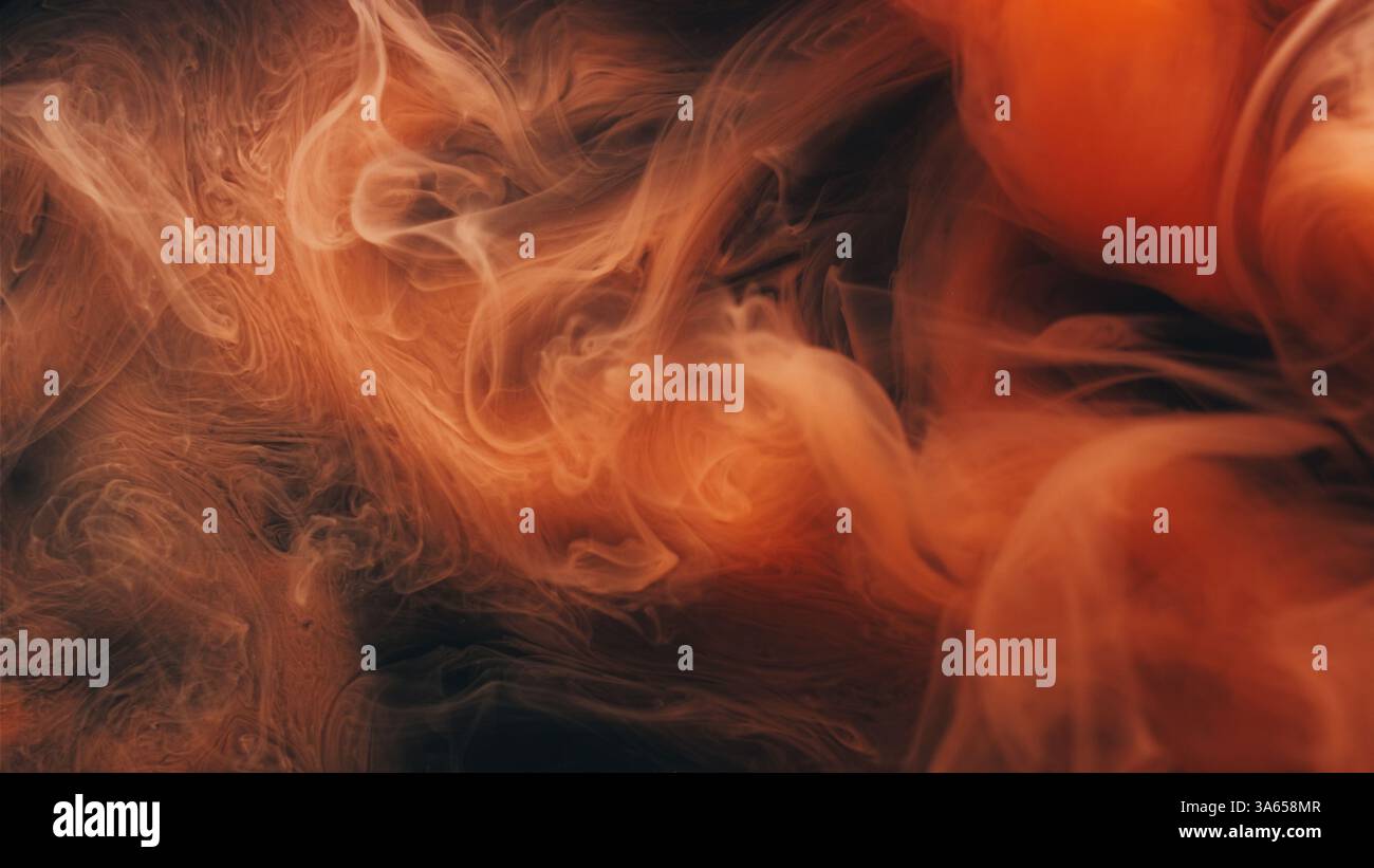 Paint steam. Dye spread. Orange fluid blow stream black mystic ...