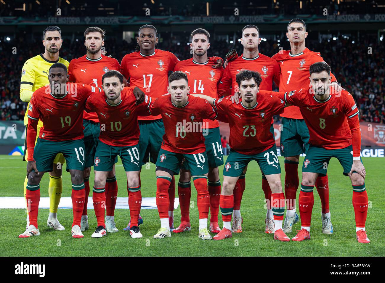 Lisbon, Portugal. 23rd Mar, 2025. Portugal players pose for a team ...